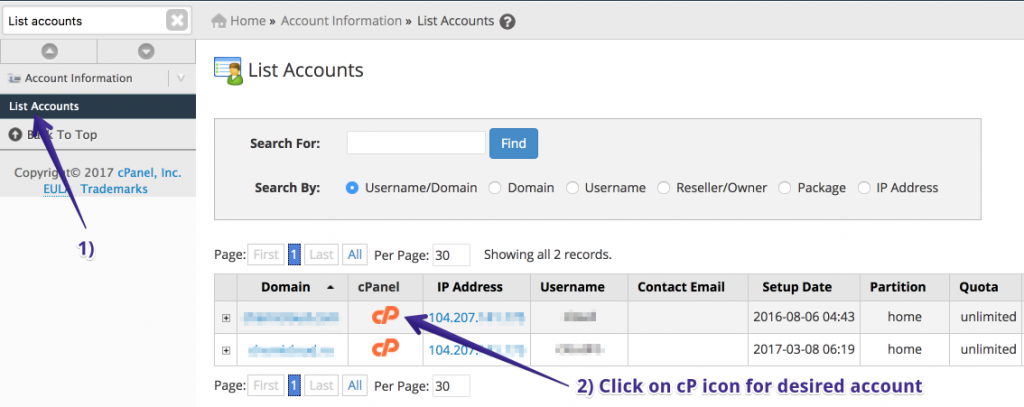 How to Access cPanel Accounts from WHM