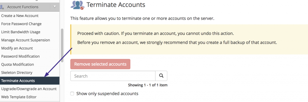 How to Terminate and Permanently Delete an Account in WHM