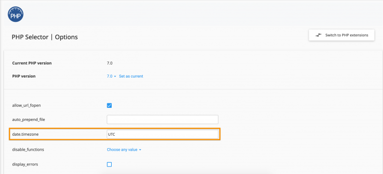 How to change the date.timezone in cPanel