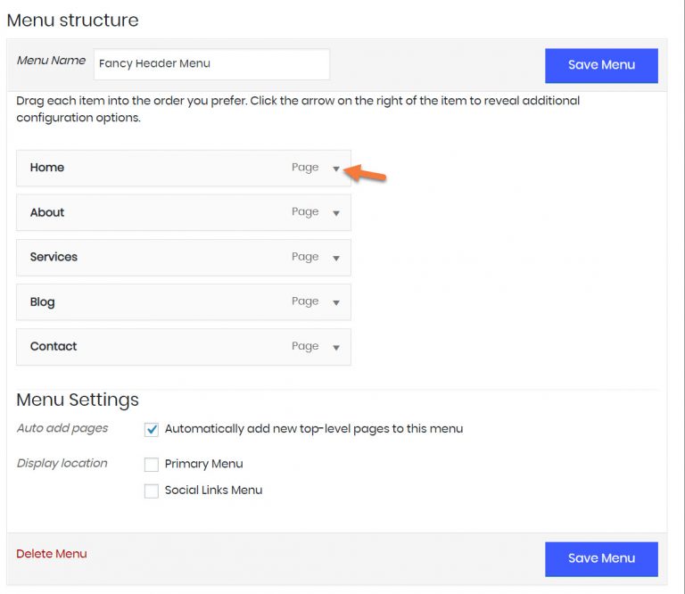 Managing Your Menus and Creating a New Menu