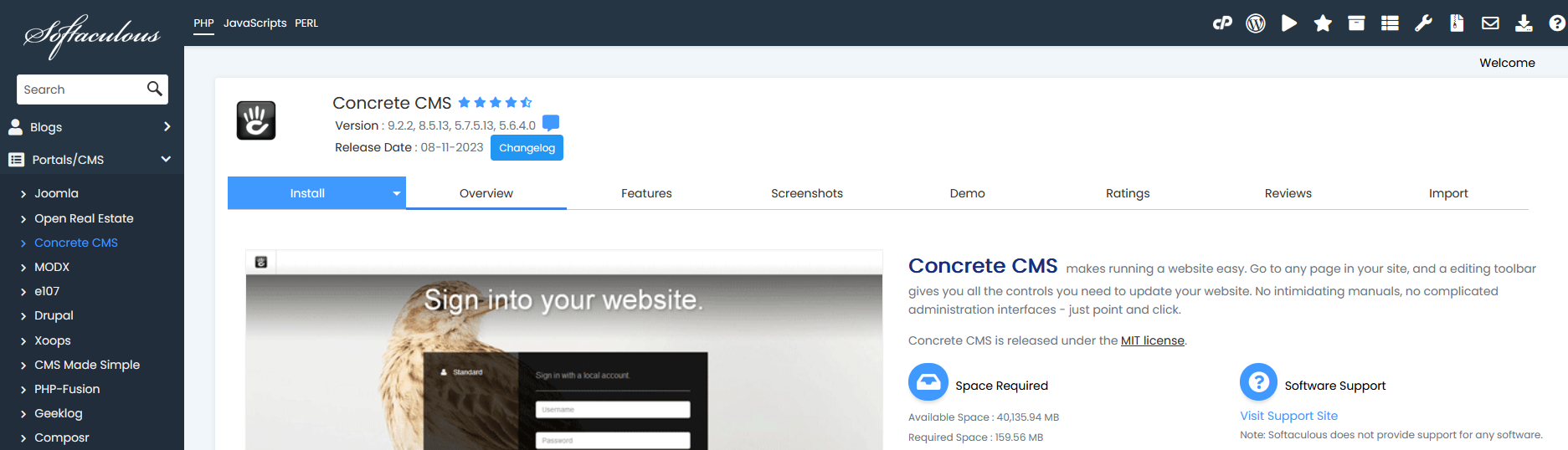 Successfully Install Concrete CMS on ChemiCloud
